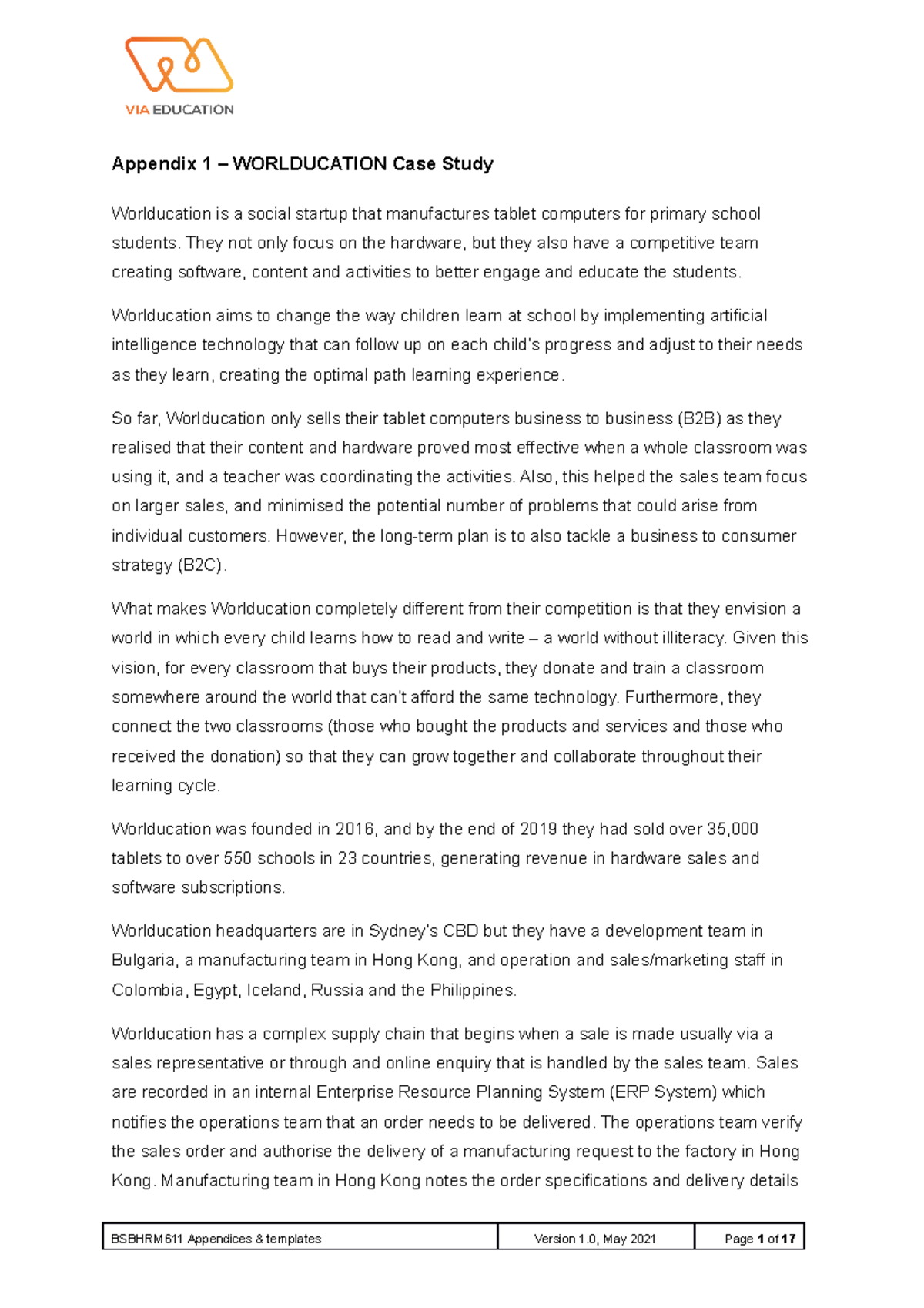 BSBHRM611 Worlducation Case Study & Appendices V1: Insights ...