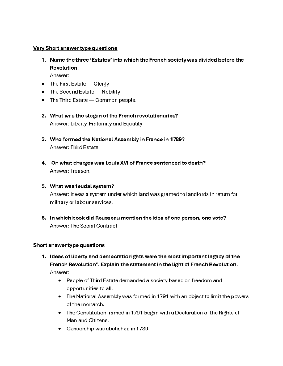 French Revolution Q&A: Key Concepts and Impacts - Studocu