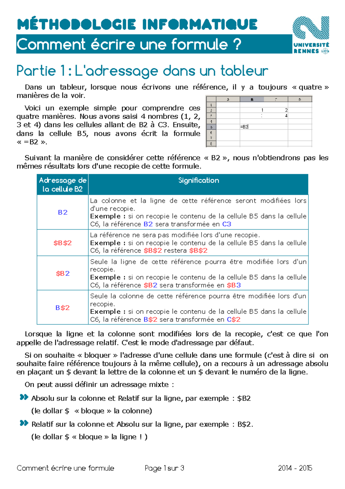 Creer une formule recopiable - MÉTHODOLOGIE INFORMATIQUE Comment écrire ...