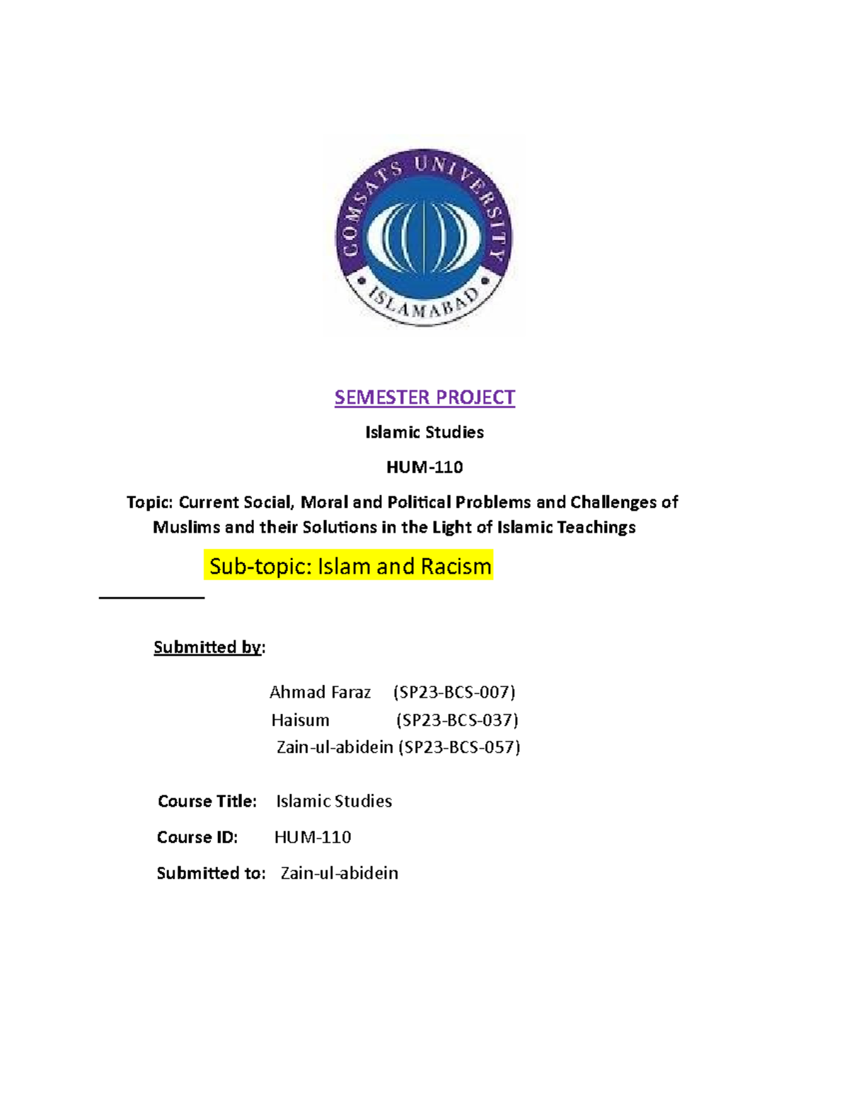 Current Social, Moral, and Political Challenges in Islam - HUM- Project ...