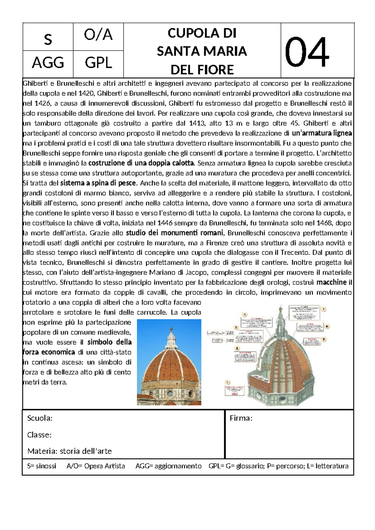 AGG GPL Storia: La Cupola di Santa Maria del Fiore e Brunelleschi - Studocu