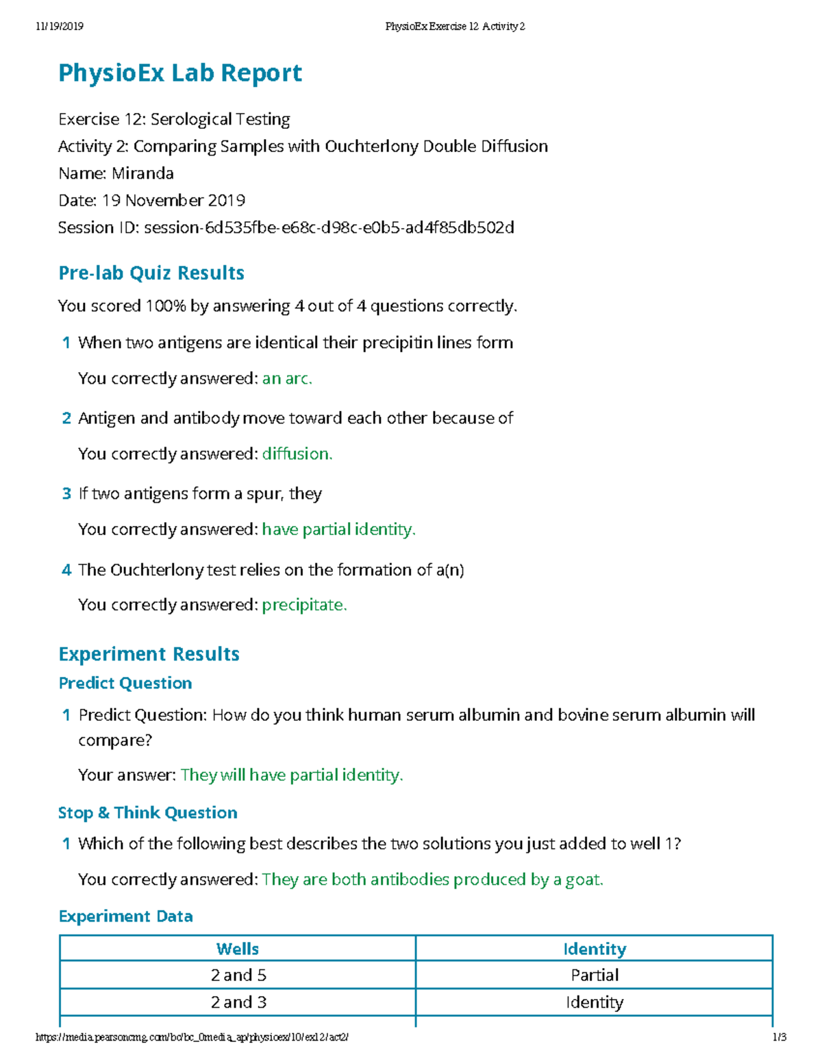 PhysioEx Exercise 12: Serological Testing Lab Report Activity 2 - Studocu
