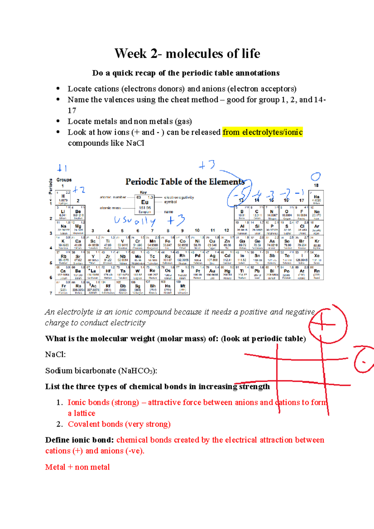 Week 2 Lecture Notes: Molecules of Life Overview and Key Concepts - Studocu
