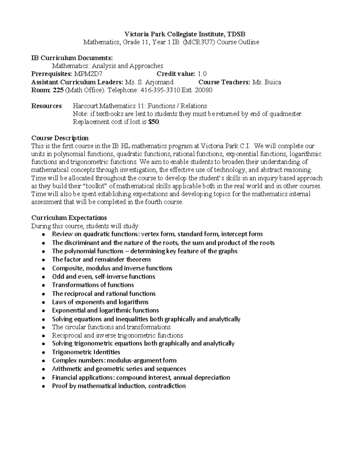 511203896 MCR3U7 IB Math Course Outline - Grade 11 (2020) - Studocu