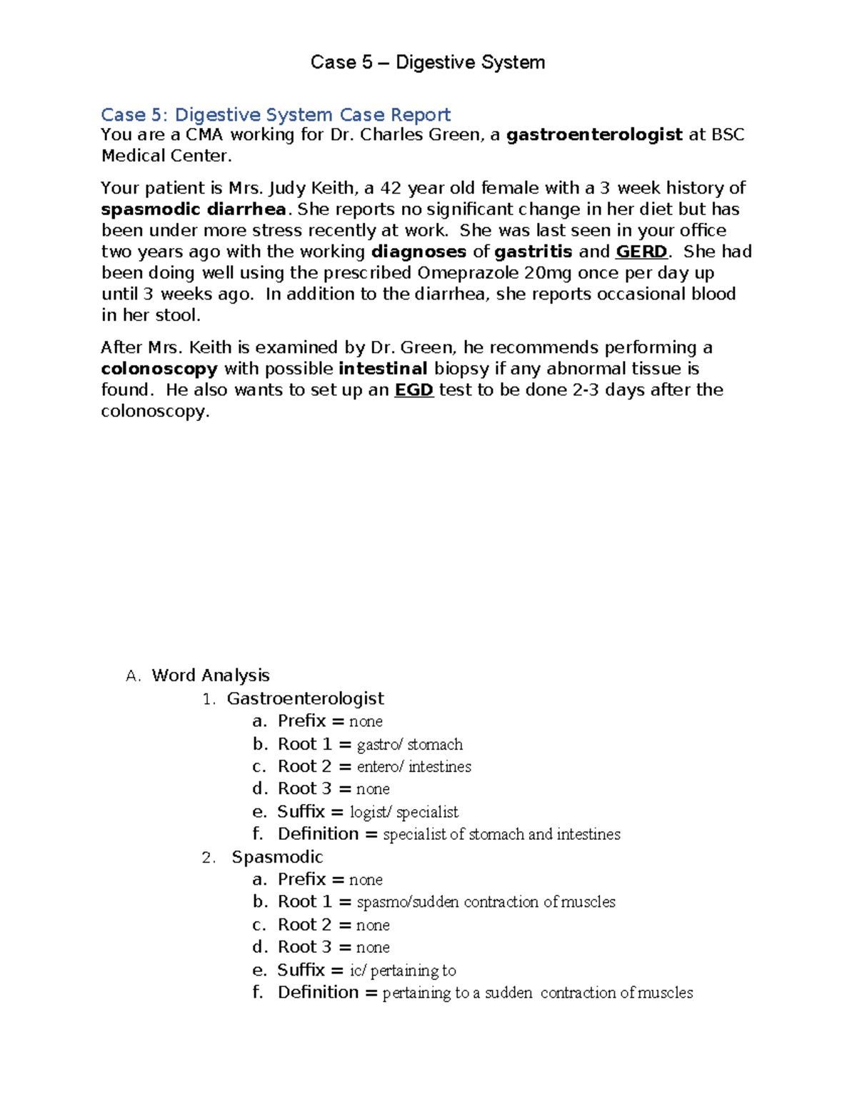 Digestive System Case Study 5 AC(1): Clinical Review of Mrs. Keith ...