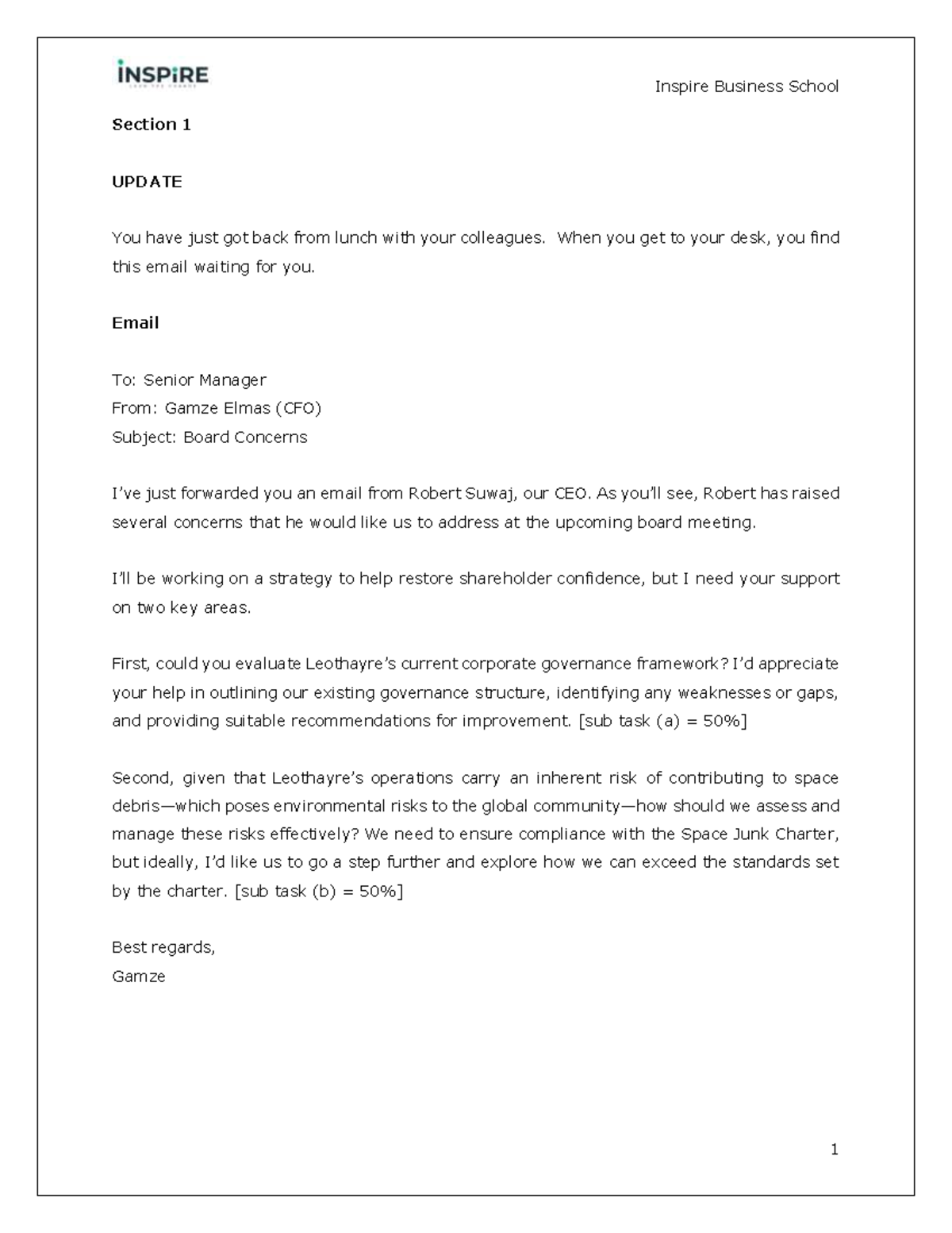Inspire Business School SCS Mock-1-Sample: Corporate Governance & Space ...