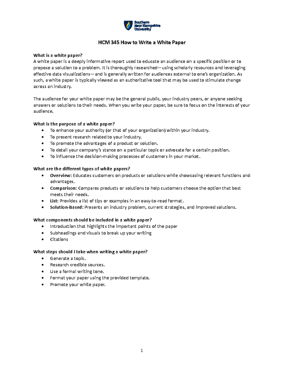 HCM 345 White Paper Writing Guide: Key Elements & Steps - Studocu