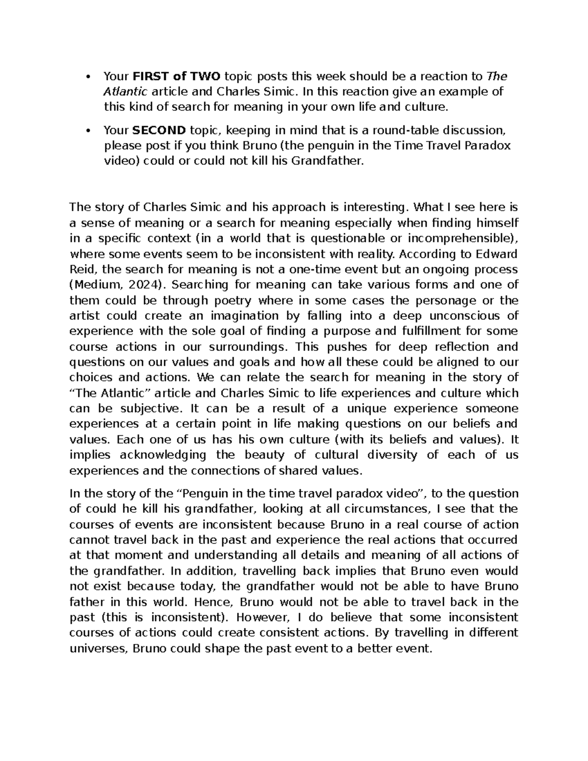 DF Unit 2 - Discussion Forum: Exploring Meaning in Simic & Time Travel ...