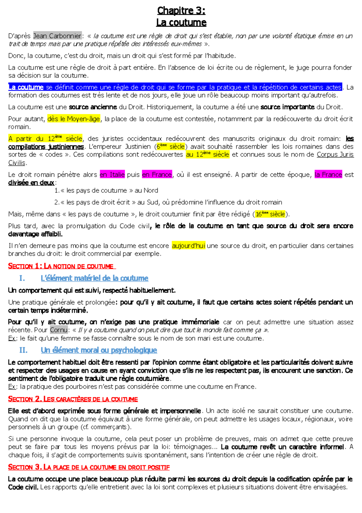 7. Partie 2 Chapitre 3 - La coutume dans le Droit - Studocu