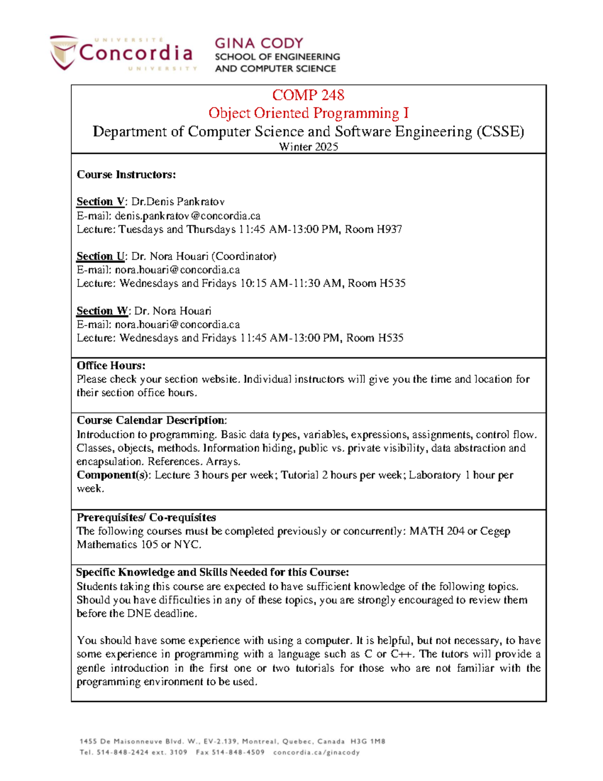 COMP 248 W2025 Course Outline: Object Oriented Programming I Details ...