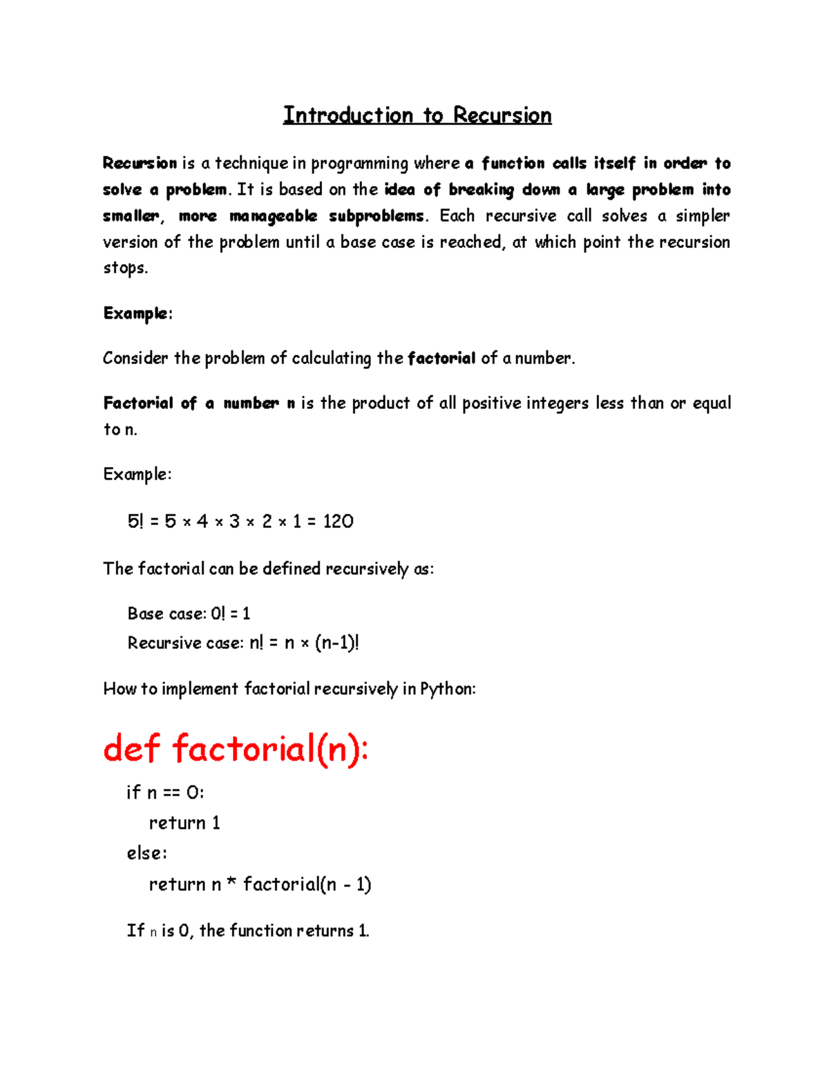 Recursion Techniques in Programming: An Introductory Guide - Studocu