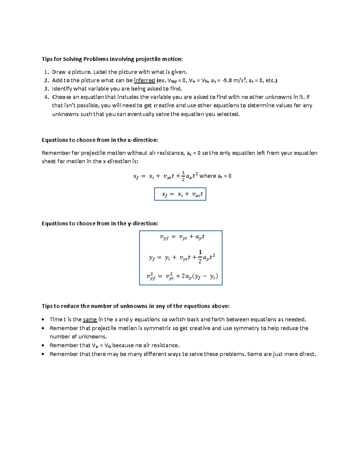 Ch 4 - Tips for Solving Problems involving projectile motion - Draw a ...