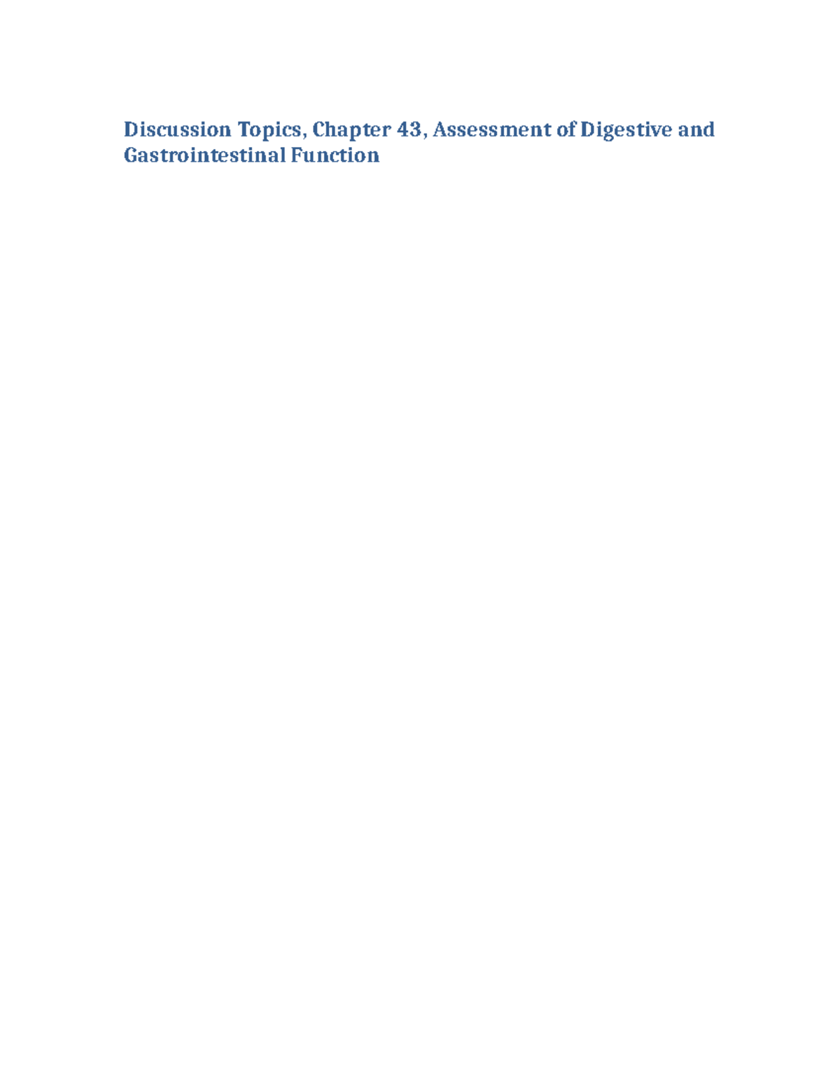 Discussion Topics, Chapter 43, Assessment of Digestive and ...