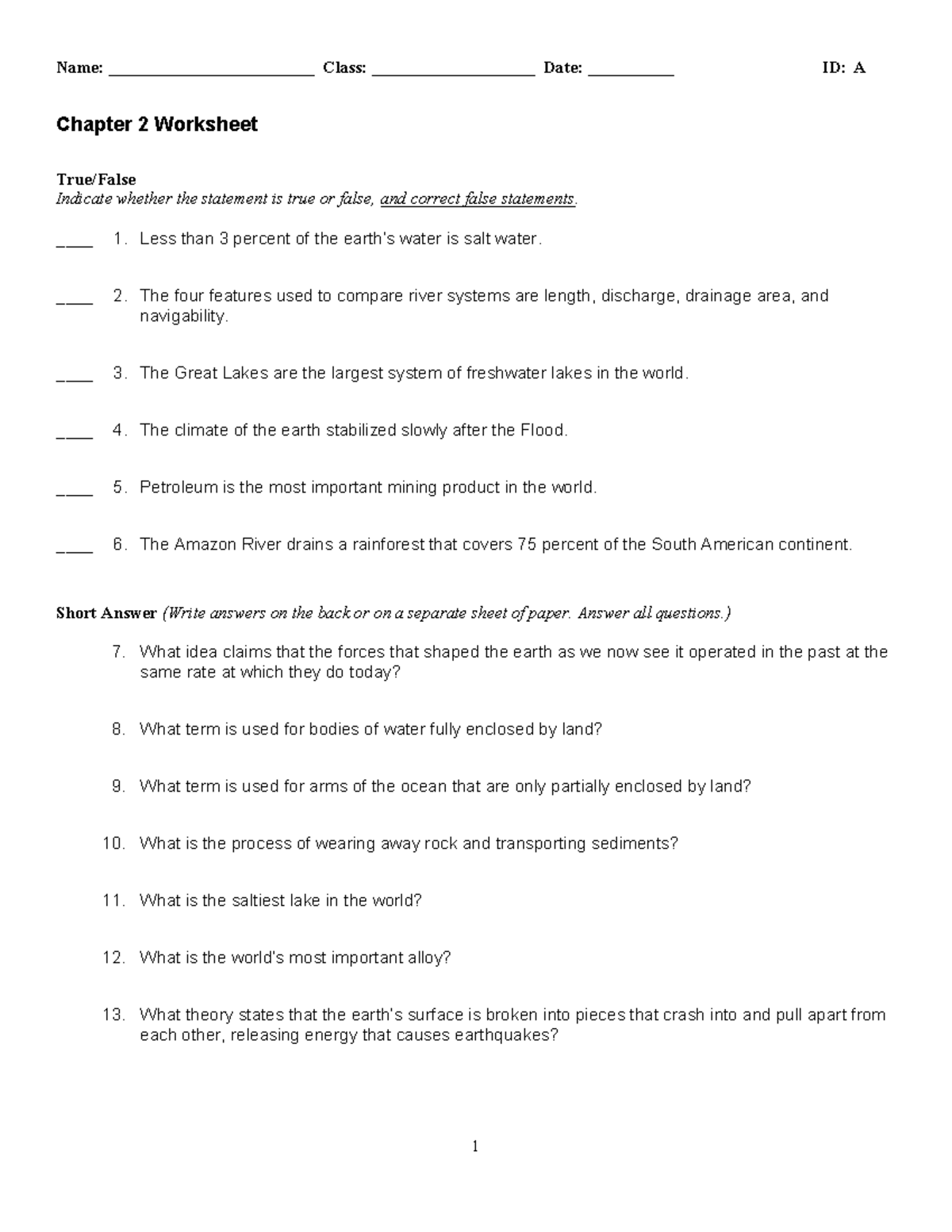 Chapter 2 Worksheet: True/False and Short Answer Questions - Studocu