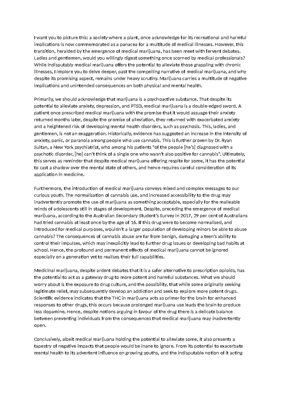 Persuasive Essay on Medical Marijuana: Risks and Implications (CAT ...