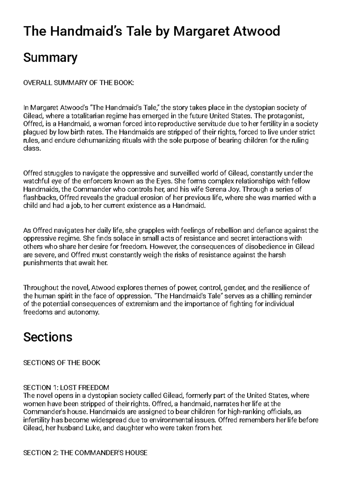 The Handmaid's Tale (ENG 101) - Comprehensive Study Guide & Analysis ...