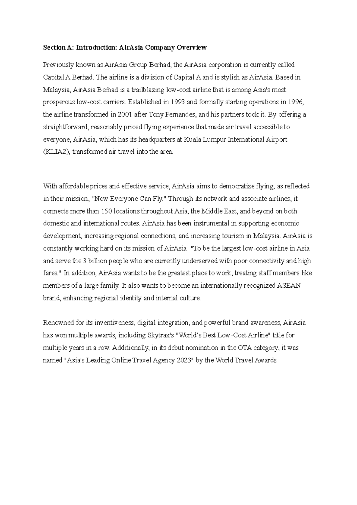 BOM 123 - AirAsia Company Overview and Strategic Challenges - Studocu