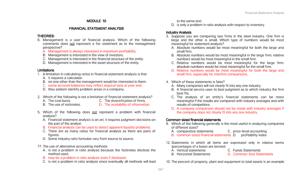 Financial Statement Analysis - MAS Module 10 Notes - Studocu