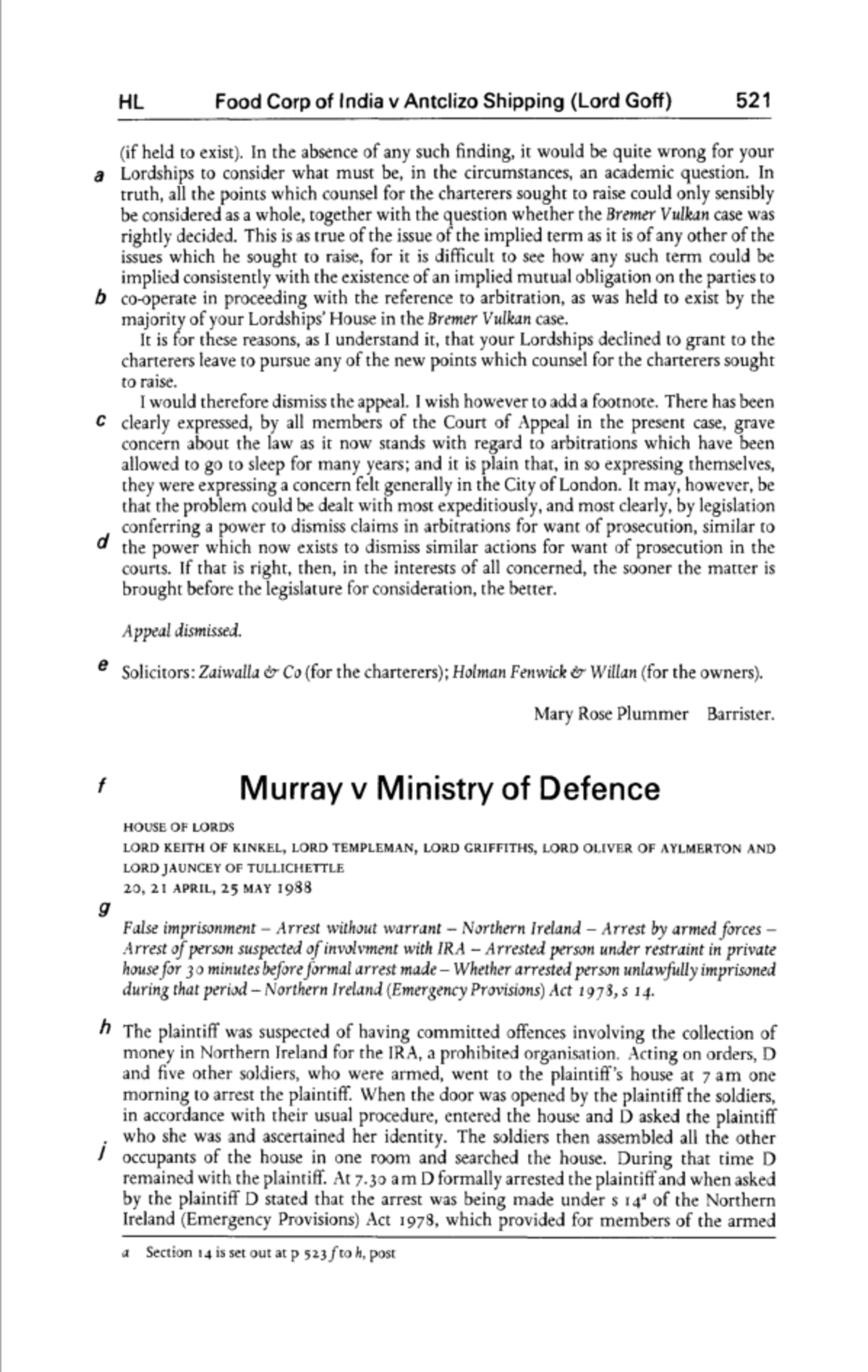 Murray v Ministry of Defence: False Imprisonment Case Analysis [1988 ...