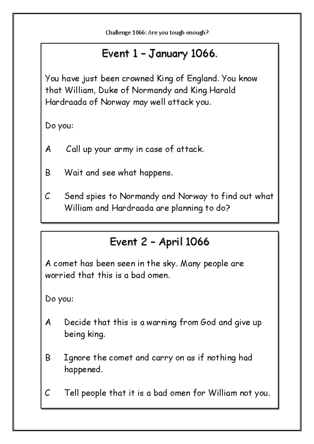 Battle of Hastings Decision Making Activity - Challenge 1066: Are you ...
