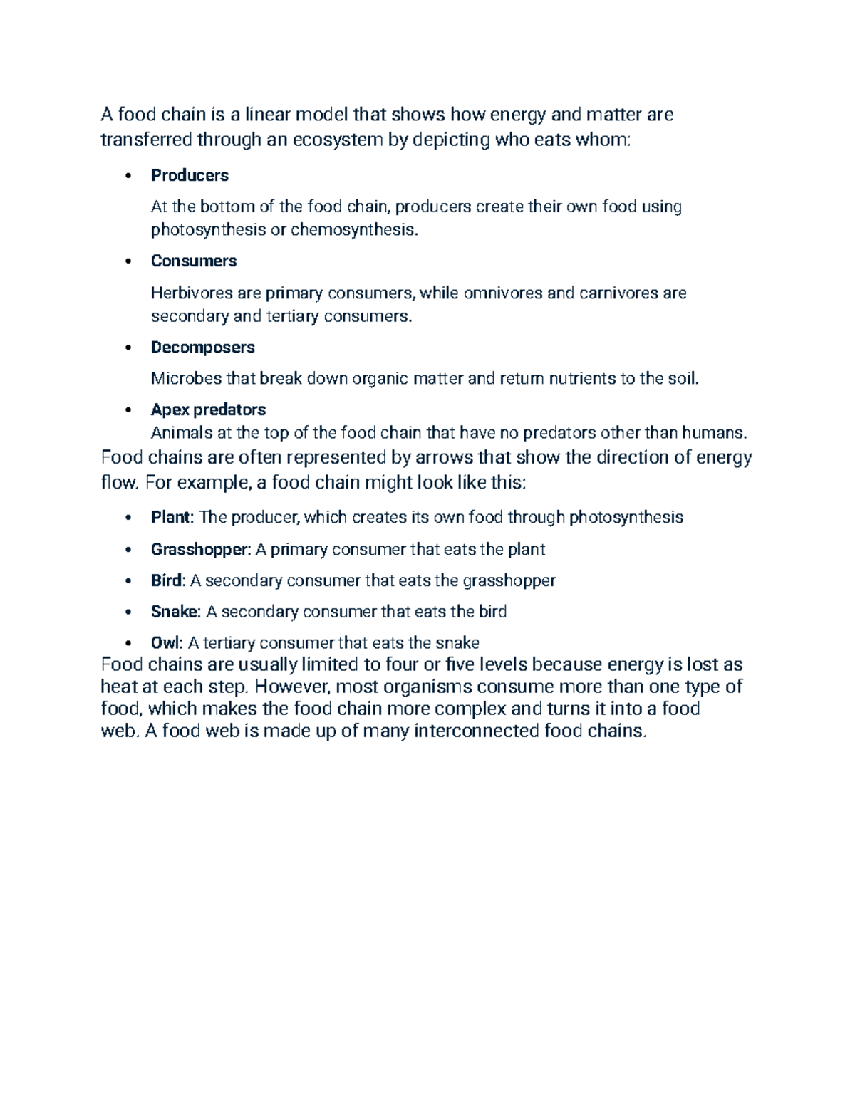 Science Assignment - A food chain is a linear model that shows how ...