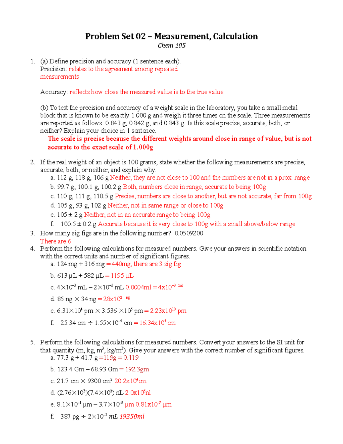 PS 02 2020 - Problem set - Problem Set 02 – Measurement, Calculation ...