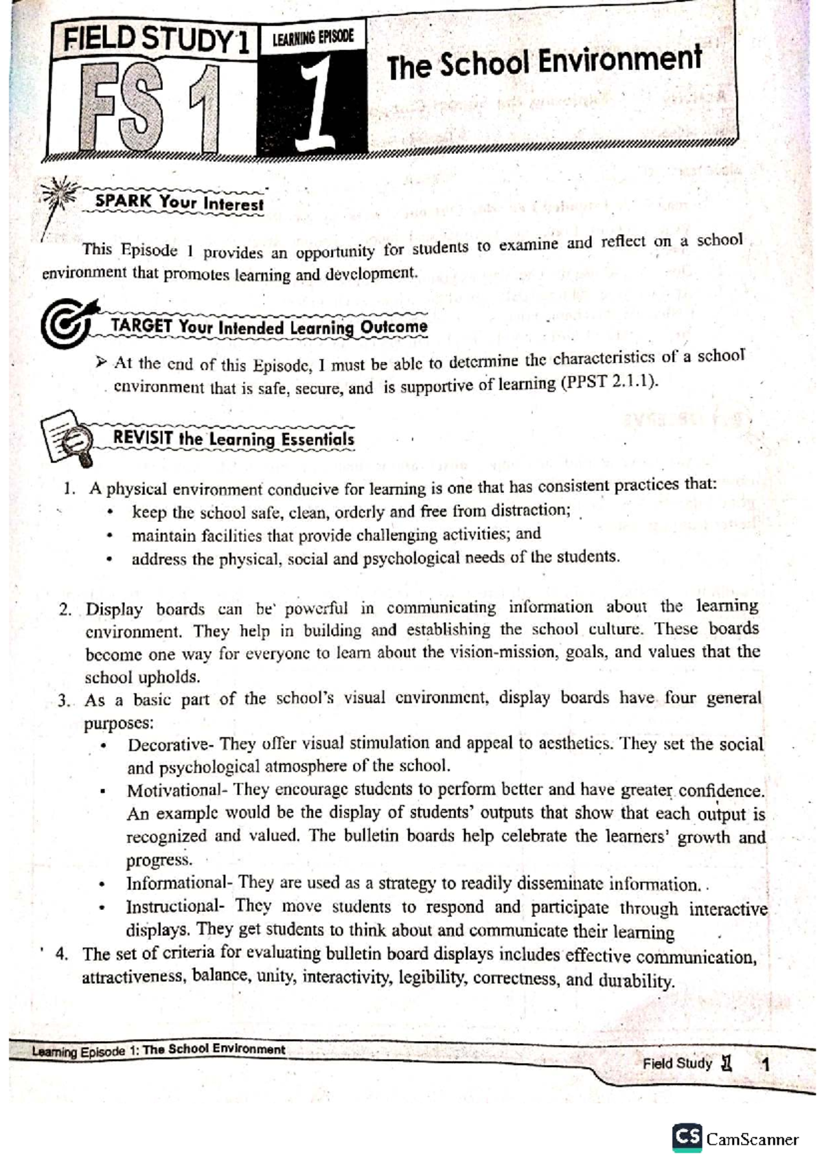 Field Study 1: Learning Episode 1 - Analyzing the School Environment - Studocu