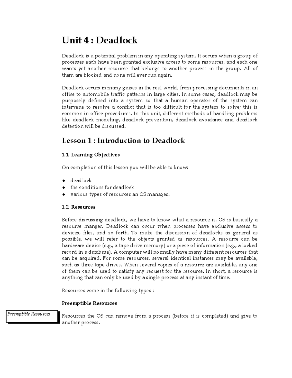 Unit 4: Understanding Deadlock in Operating Systems - Studocu