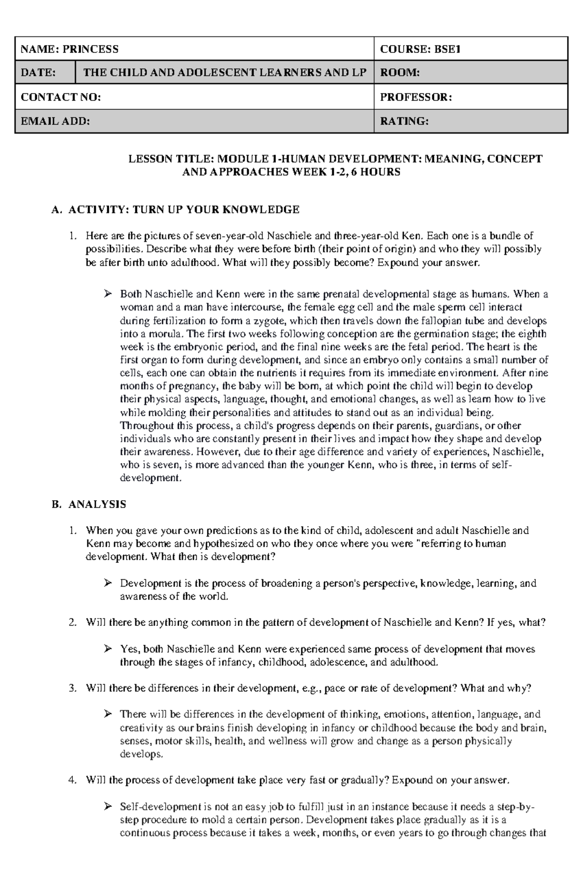 Module 1 BSE: Human Development Concepts and Life Span Perspectives ...