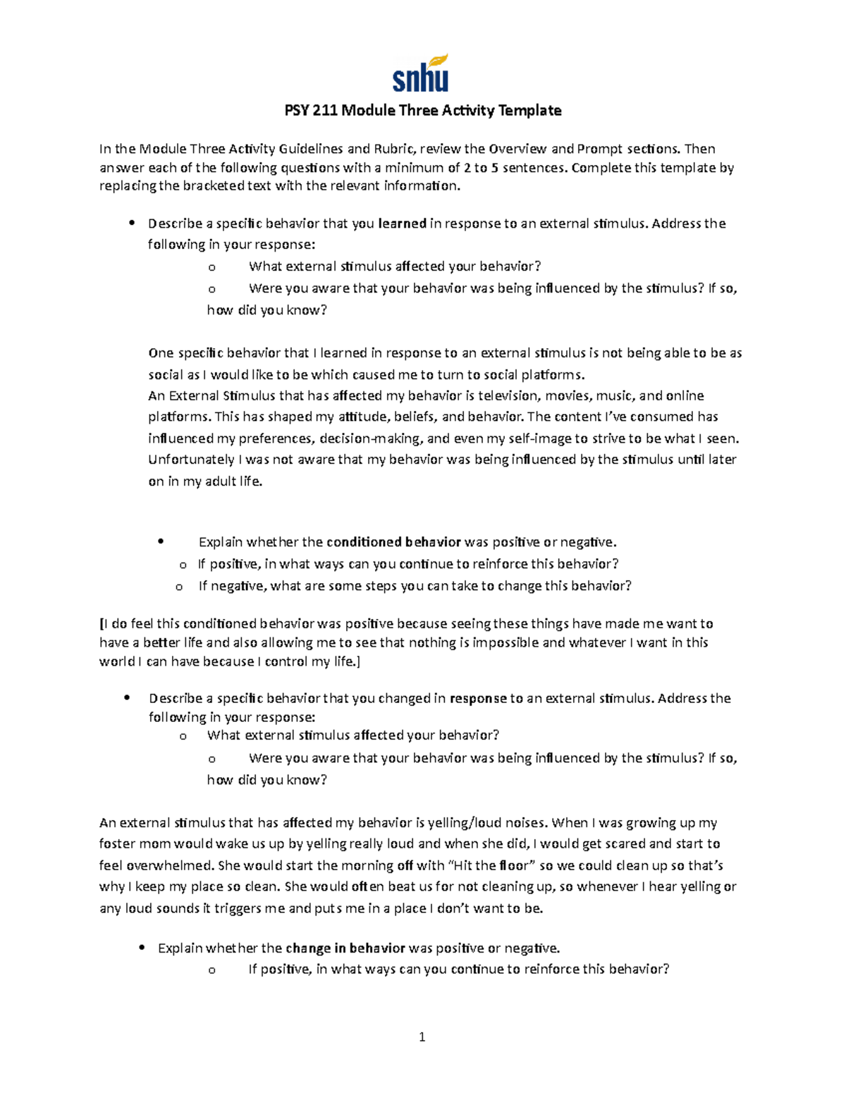 Module Three Activity - mod 3 - PSY 211 Module Three Activity Template ...