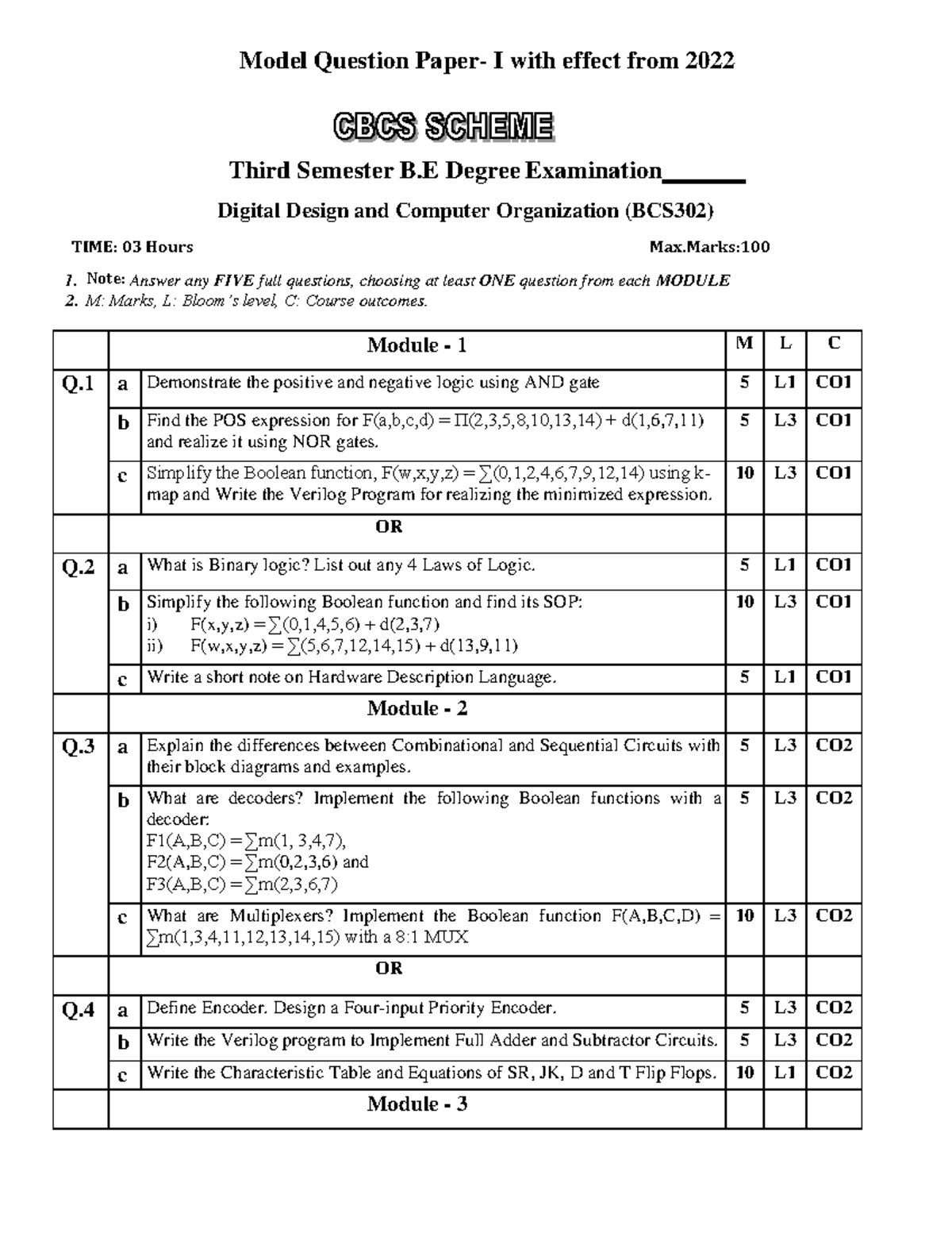 BCS302Set1 - MQP solution - Model Question Paper- I with effect from ...
