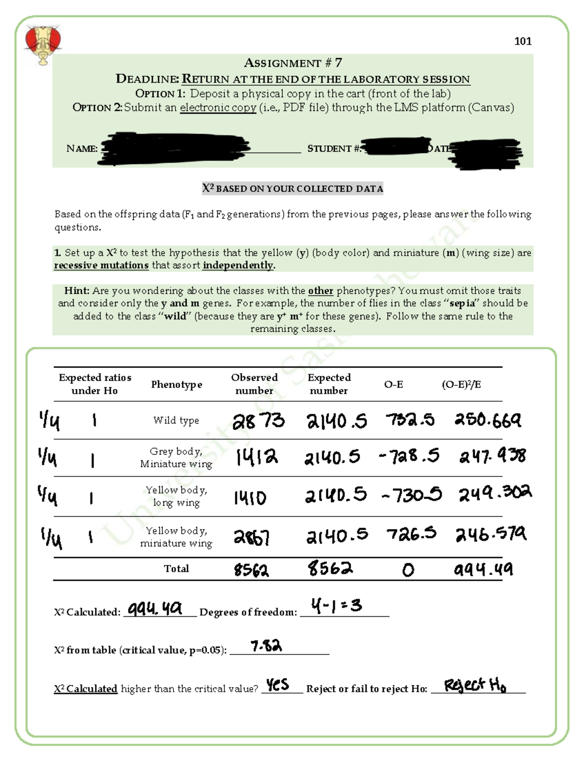 BIOL 226 Lab 7: Genetics Assignment 7 - Data Analysis and Conclusions - Studocu