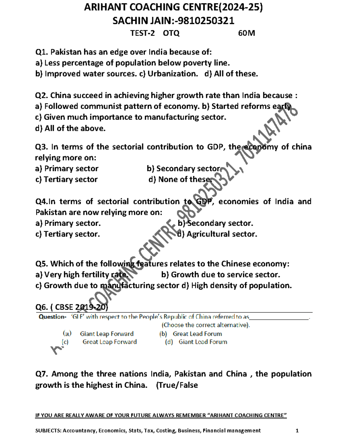 ARIHANT COACHING SACHIN OTQ 60M TEST 2 - Key Concepts and Questions ...