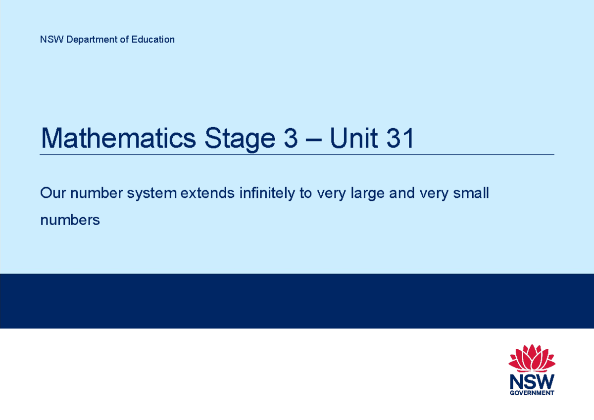 Mathematics Stage 3 Unit 31: Infinite Number Systems and Operations ...