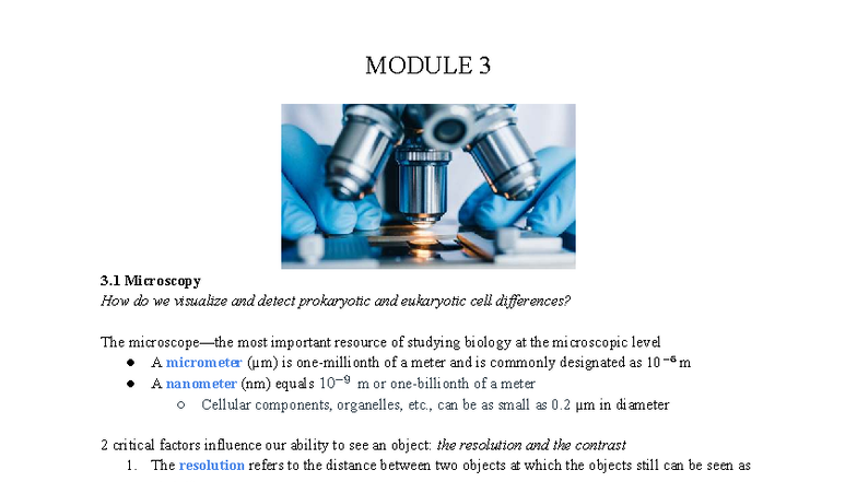 Microbiology Module 3: Microscopy Techniques for Cell Visualization - Studocu