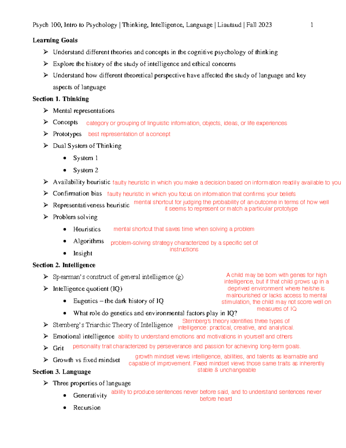 Psych 100 Chapter 7 Notes: Thinking, Intelligence & Language - Studocu