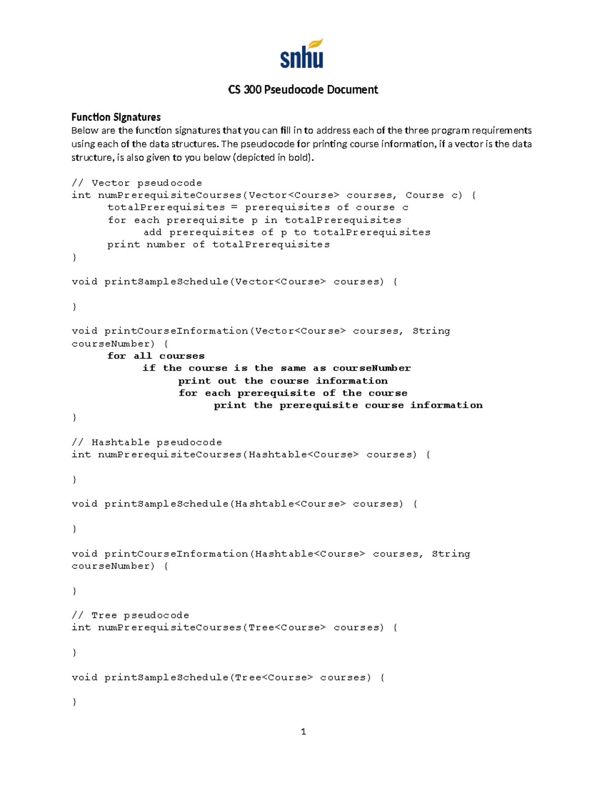 CS 300 Pseudocode Functions and Runtime Analysis Guide - Studocu