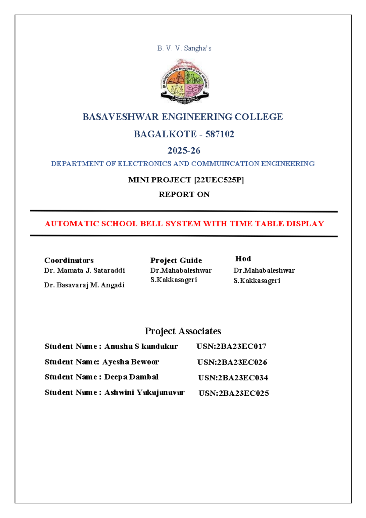 Mini Project Report: Automatic School Bell System with Timetable ...