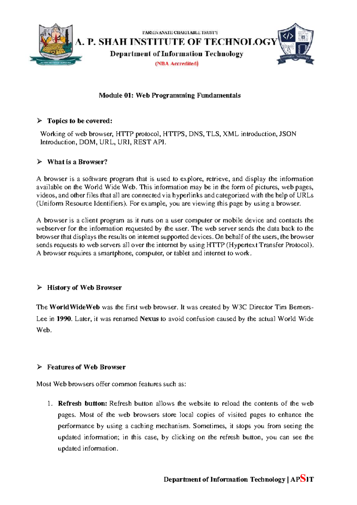 Module 01: Web Programming Fundamentals Overview and Key Concepts - Studocu