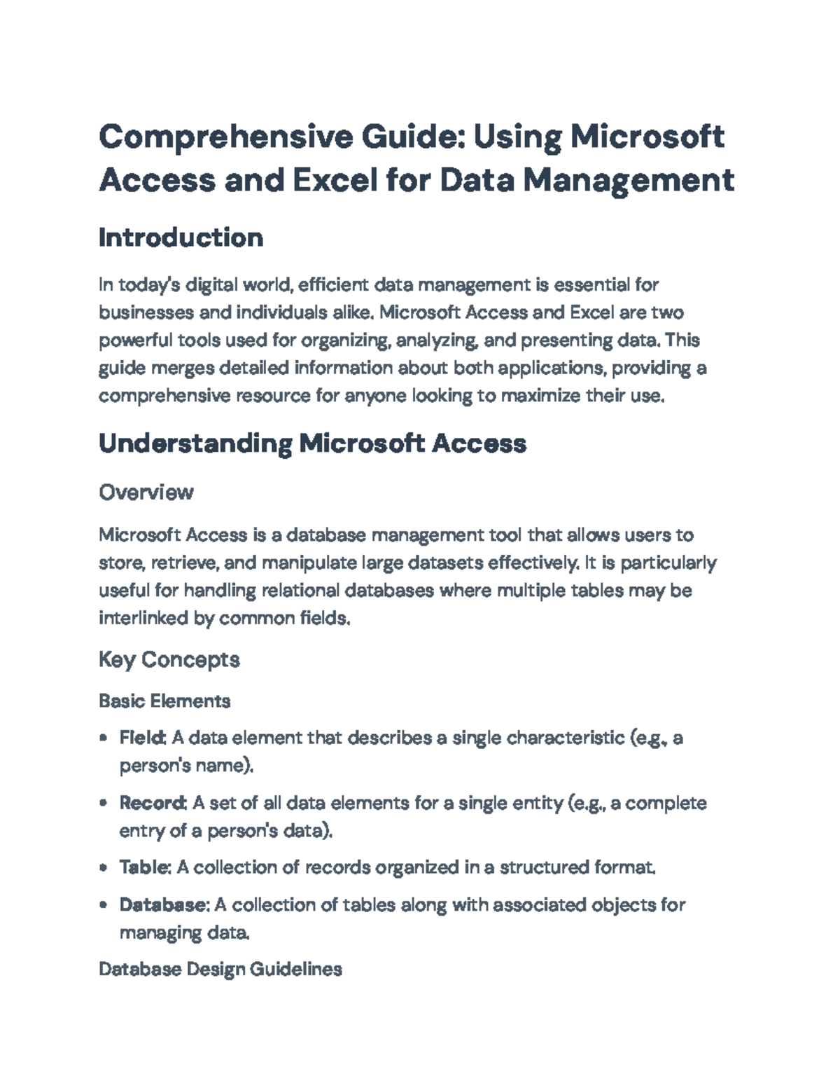 Comprehensive Guide to Microsoft Access and Excel for Data Management - Comprehensive Guide ...