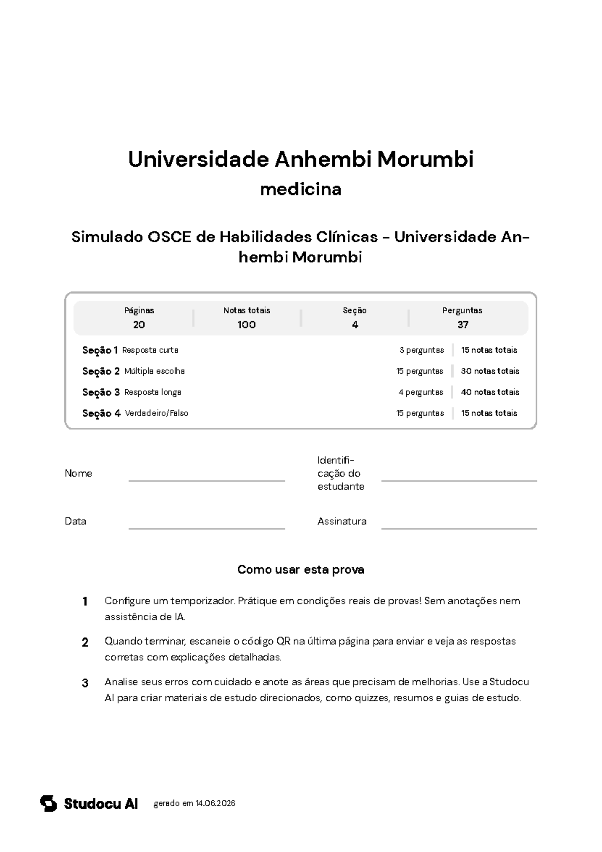 Simulado OSCE de Habilidades Clínicas - UAM - Studocu