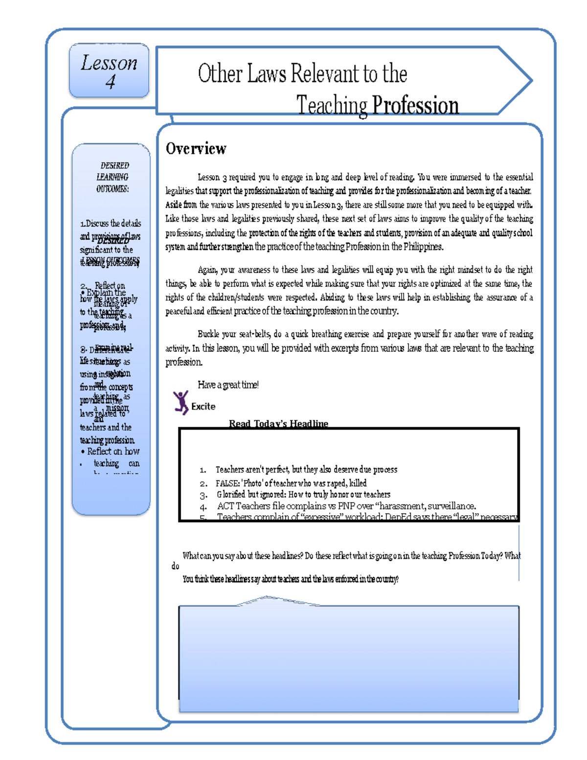 Lesson 4: Key Legal Frameworks in the Teaching Profession - Studocu
