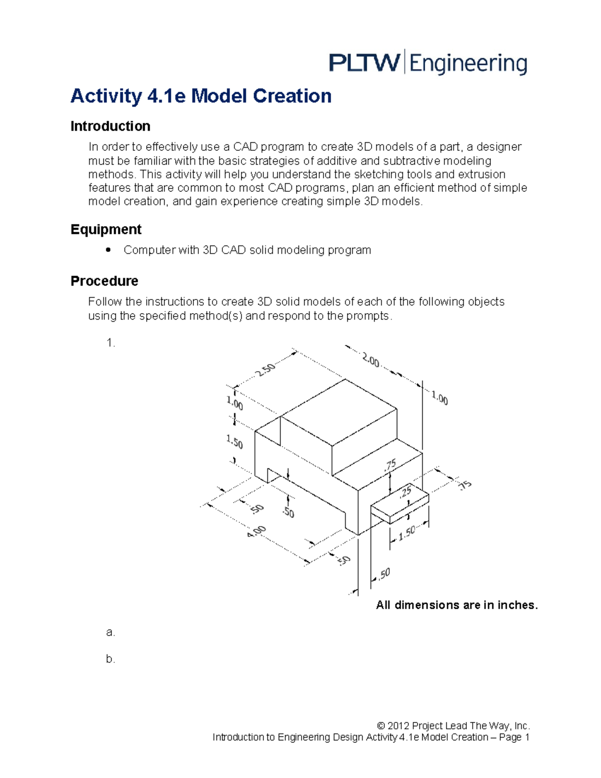 Activity 4.1e: Introduction to 3D Model Creation in CAD - Studocu