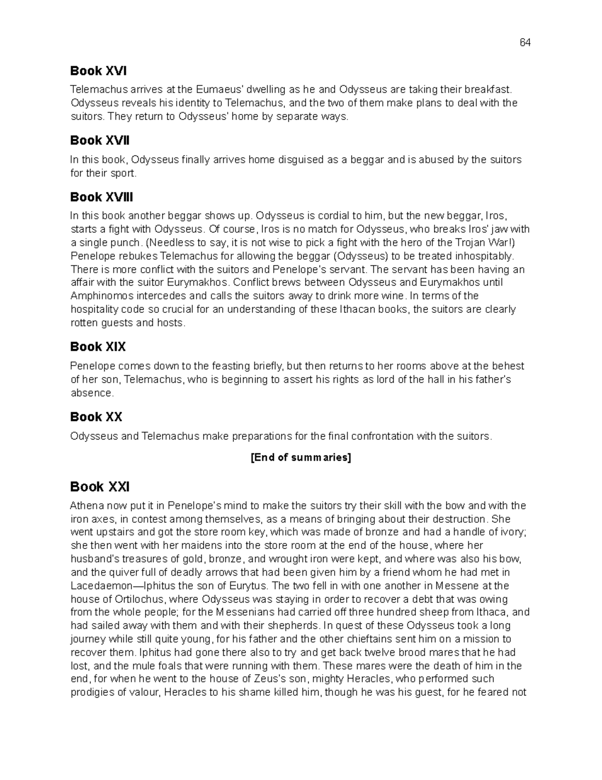 Final Exam Study Guide for Homer's The Odyssey (ENG 101) - Book XVI ...