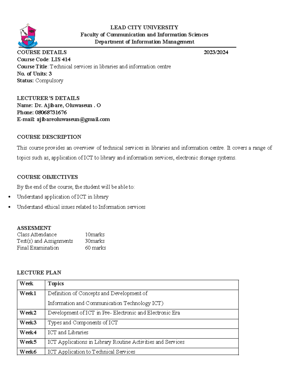 LIS 414 Technical Services in Libraries: Course Overview & Lectures ...