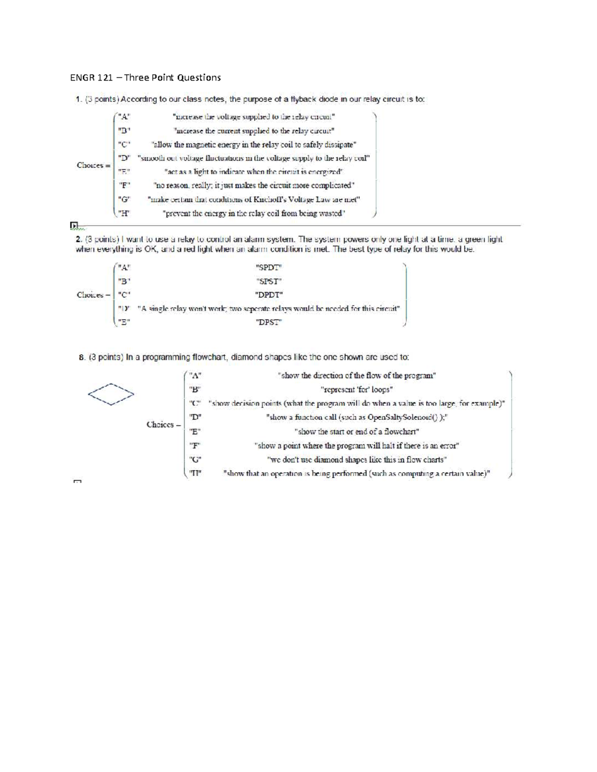 ENGR 121 Three Point Questions Review for Exam - Studocu