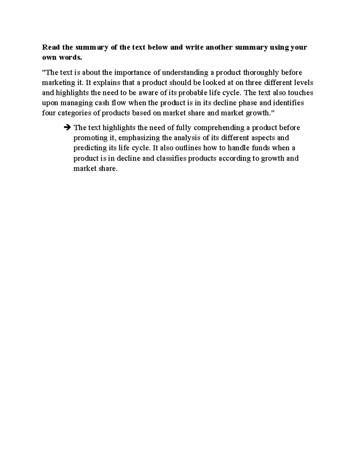 UNIT 6- Summary - Read the summary of the text below and write another ...