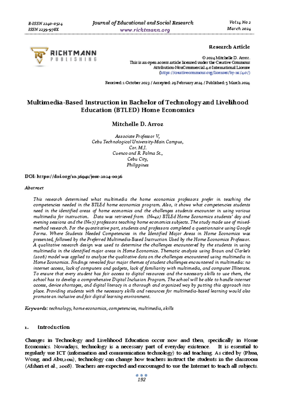 Jesr-2024-0036 - free download - E-ISSN 2240- ISSN 2239-978X Journal of ...
