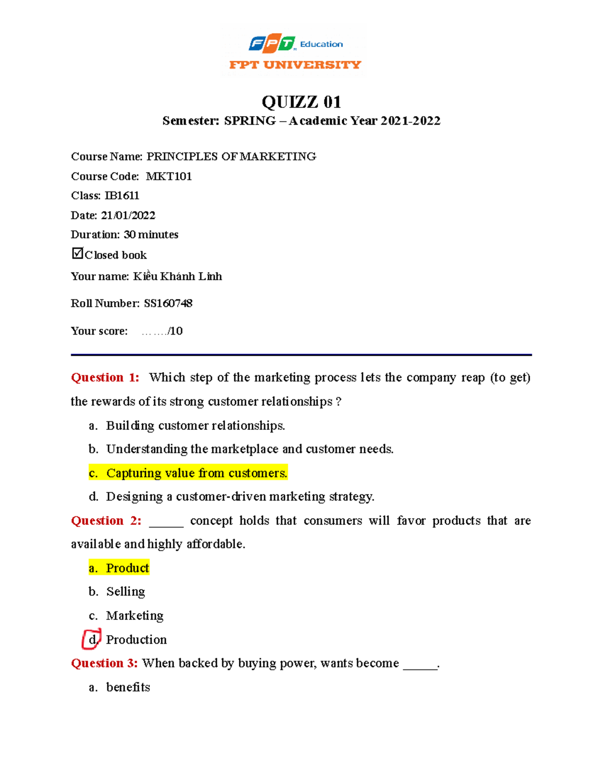 Quiz 1 Review - MKT101 & MKT201 Principles of Marketing - Studocu