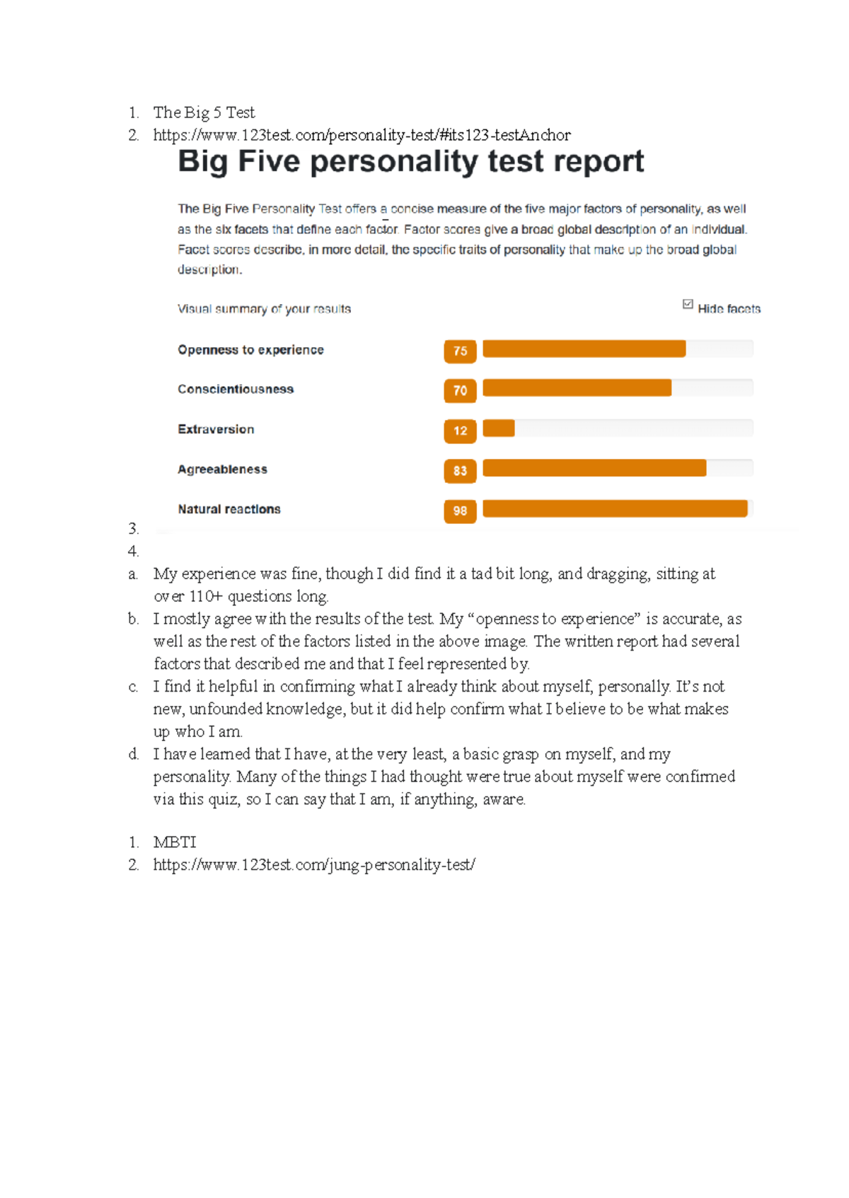 WW1 Personality Tests Reflection - Songco, Gavin Christopher, Z - Studocu